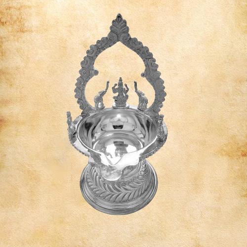 Silver Laxmi Deepa with Elephant