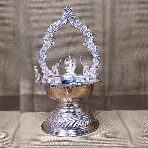 Silver Laxmi Deepa with Elephant